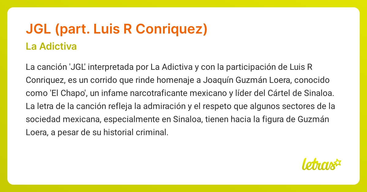 Significado de la canción JGL (PART. LUIS R CONRIQUEZ) (La Adictiva ...