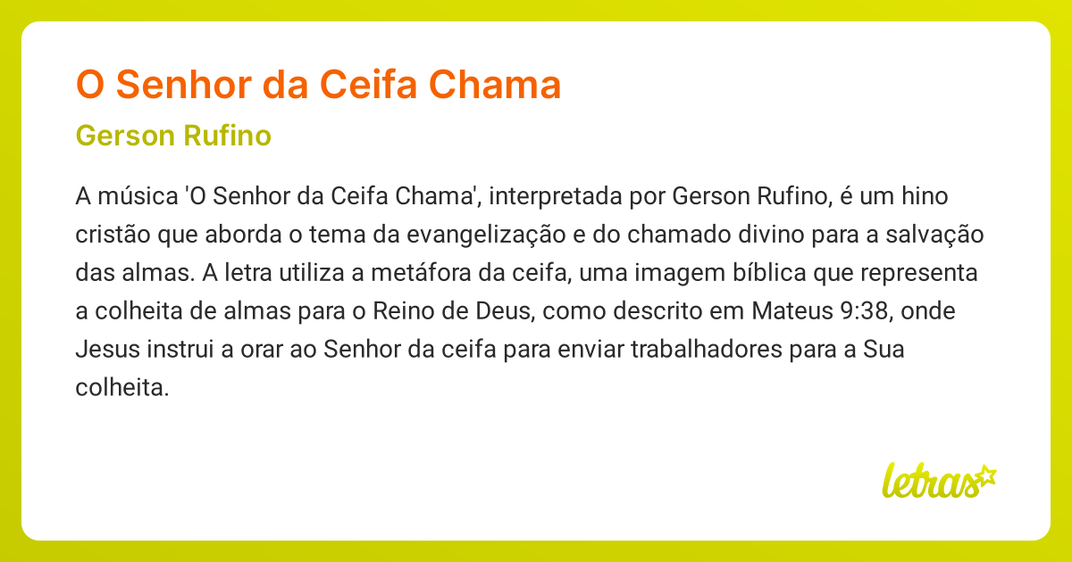 Significado da música O SENHOR DA CEIFA CHAMA (Gerson Rufino) - LETRAS ...