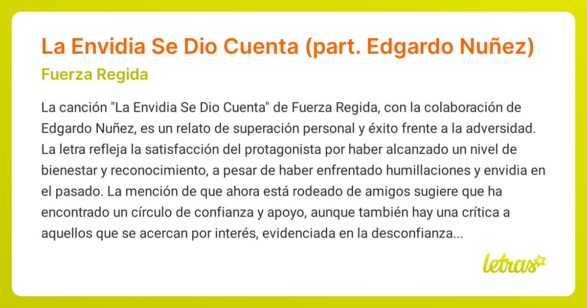Significado de la canción La Envidia Se Dio Cuenta (part. Edgardo Nuñez ...