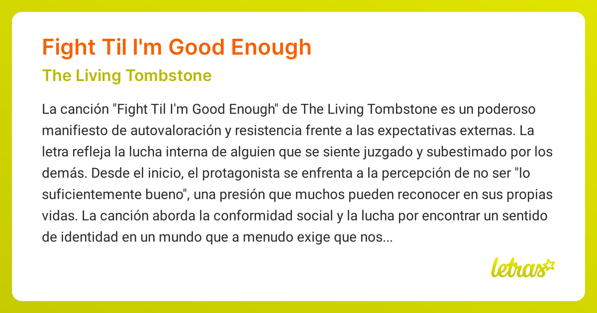 Significado de la canción FIGHT TIL I'M GOOD ENOUGH (The Living ...