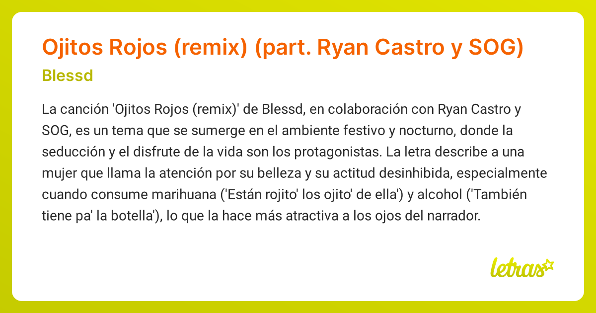 Significado de la canción Ojitos Rojos (remix) (part. Ryan Castro y SOG ...