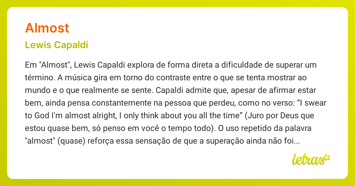 Significado da música ALMOST (Lewis Capaldi) - LETRAS.MUS.BR