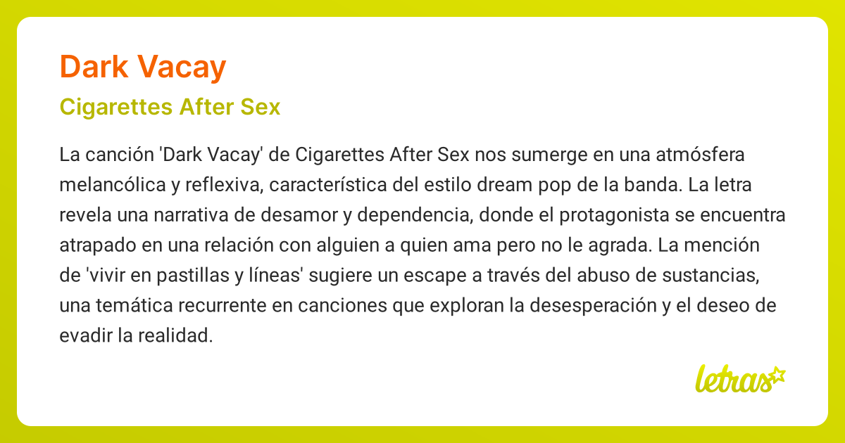Significado de la canción DARK VACAY (Cigarettes After Sex) - LETRAS.COM