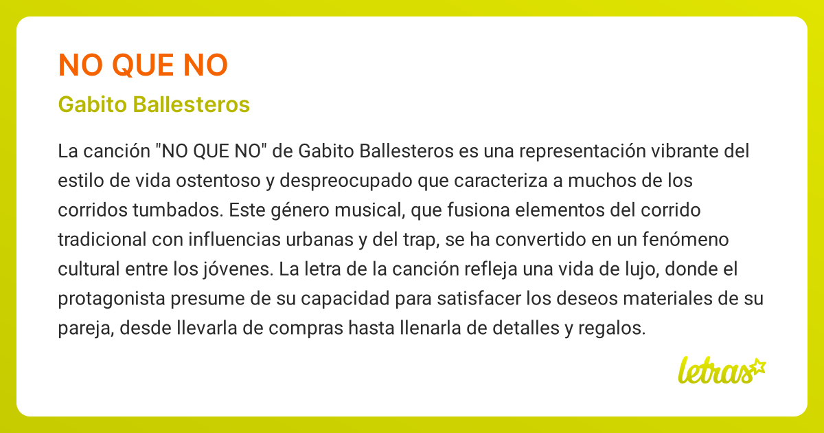 Significado de la canción NO QUE NO (Gabito Ballesteros) - LETRAS.COM