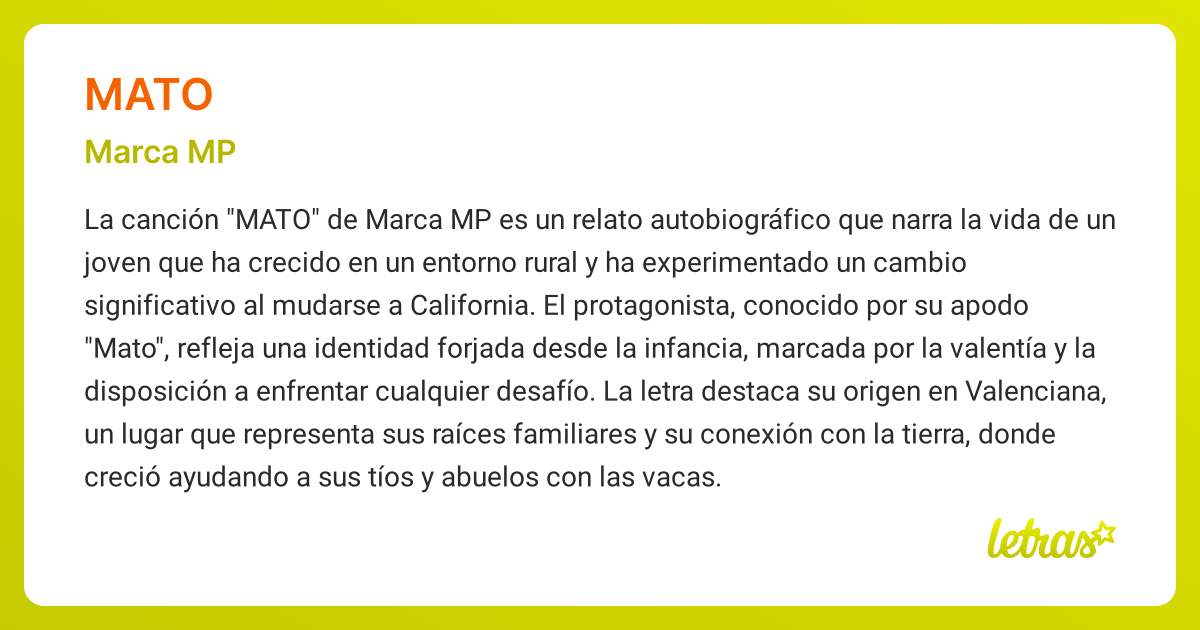 Significado de la canción MATO (Marca MP) - LETRAS.COM