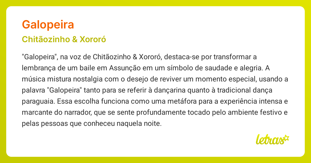 Significado da música GALOPEIRA (Chitãozinho & Xororó) - LETRAS.MUS.BR