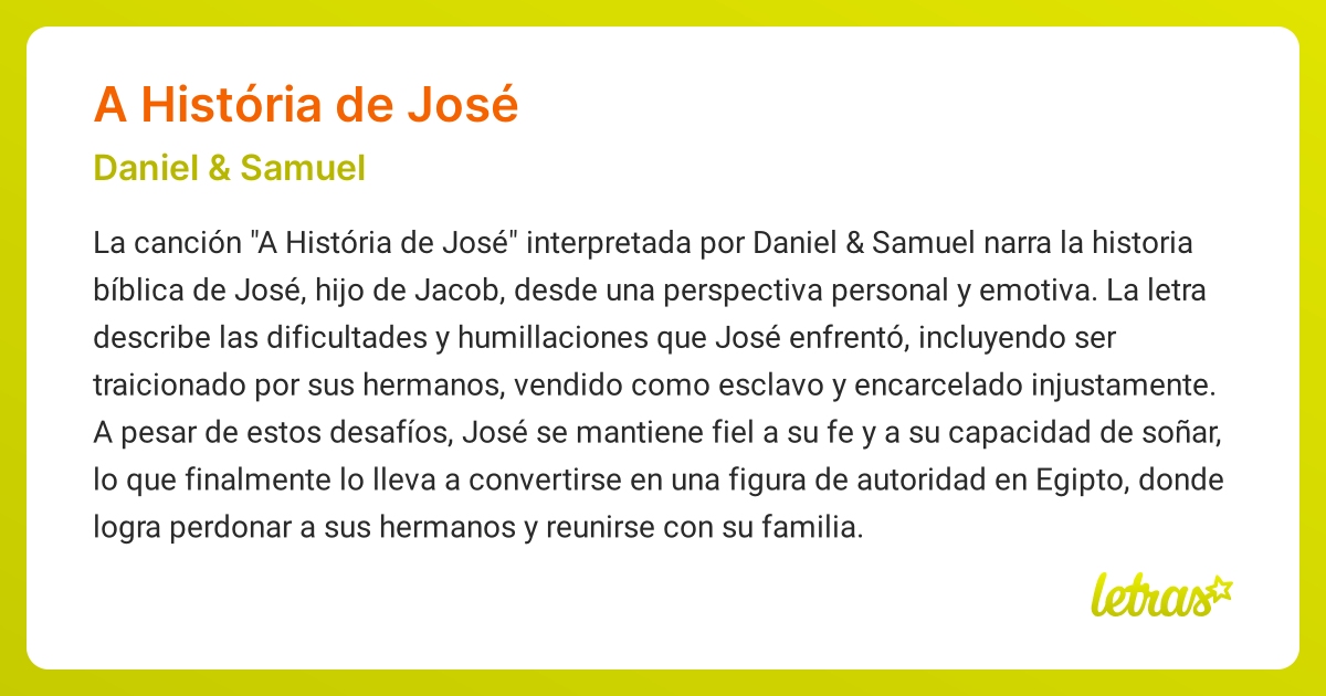 Significado de la canción A HISTÓRIA DE JOSÉ (Daniel & Samuel) - LETRAS.COM