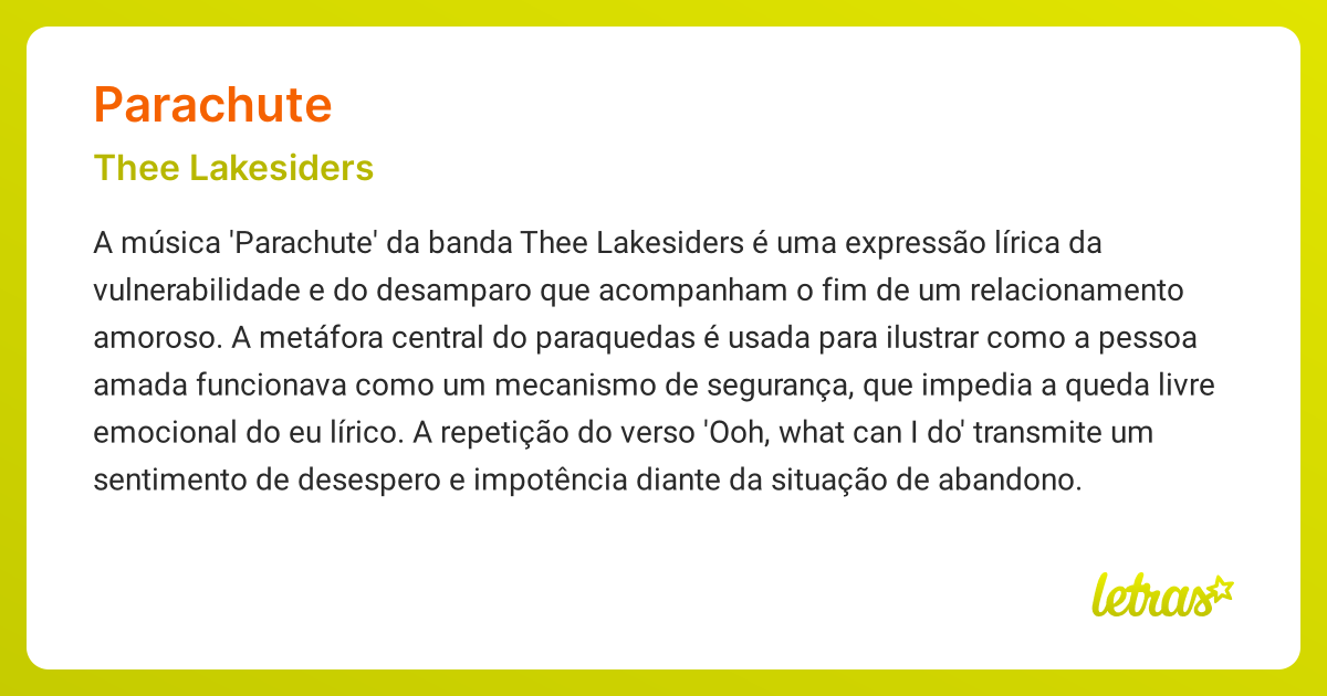 Significado da música PARACHUTE (Thee Lakesiders) - LETRAS.MUS.BR
