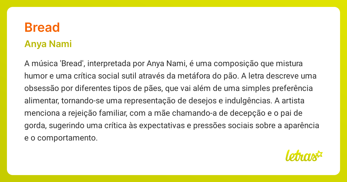 Significado da música BREAD (Anya Nami) - LETRAS.MUS.BR