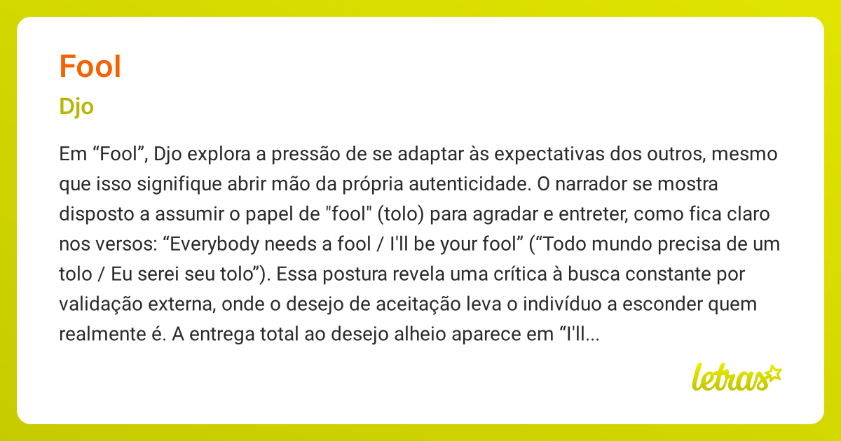 Significado da música FOOL (Djo) - LETRAS.MUS.BR