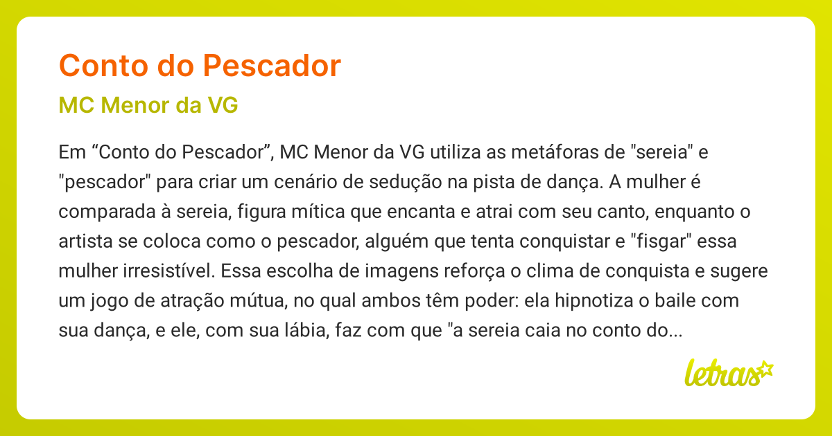 Significado da música CONTO DO PESCADOR (MC Menor da VG) - LETRAS.MUS.BR