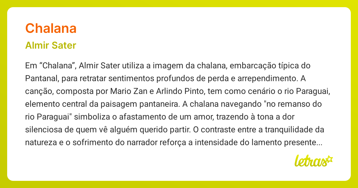 Significado da música CHALANA (Almir Sater) - LETRAS.MUS.BR