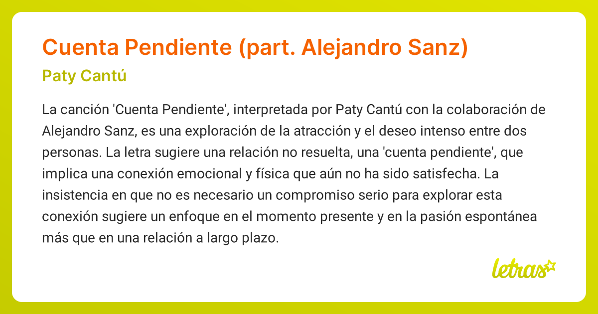 Significado de la canción Cuenta Pendiente (part. Alejandro Sanz) (Paty ...