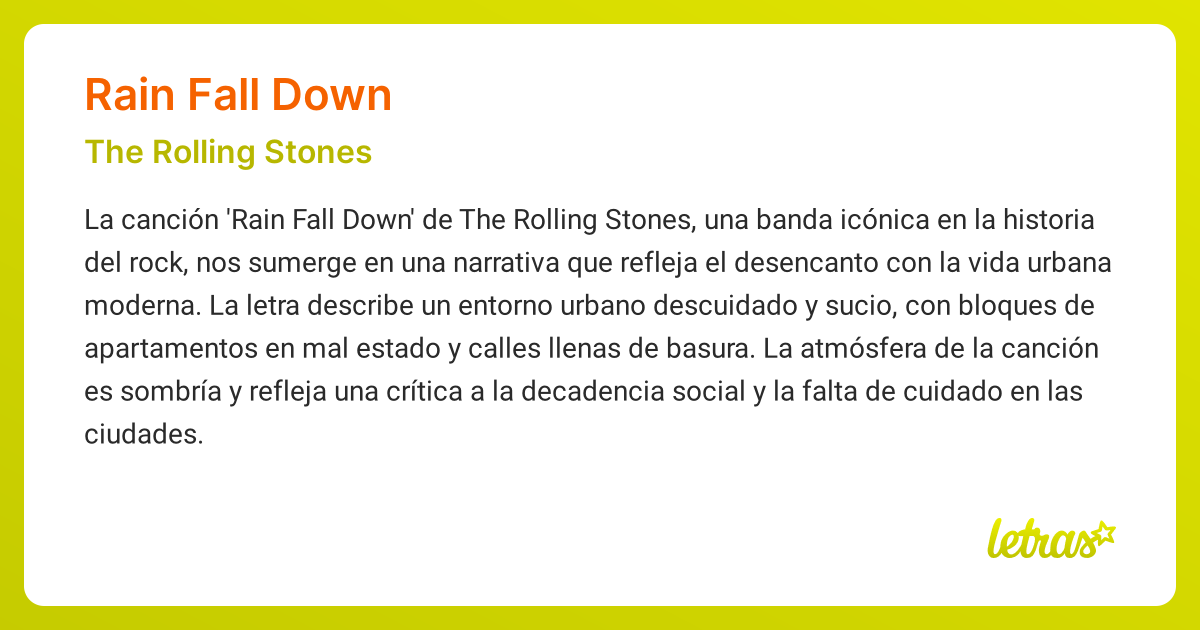 Significado de la canción RAIN FALL DOWN (The Rolling Stones) - LETRAS.COM