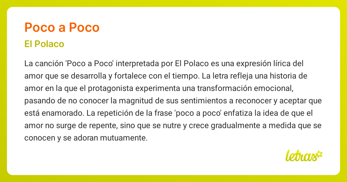 Significado de la canción POCO A POCO (El Polaco) - LETRAS.COM