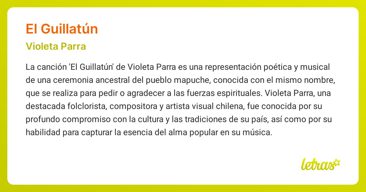 Significado de la canción EL GUILLATÚN (Violeta Parra) - LETRAS.COM