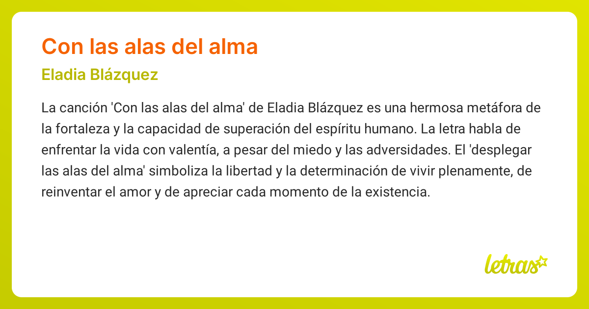 Significado de la canción CON LAS ALAS DEL ALMA (Eladia Blázquez ...