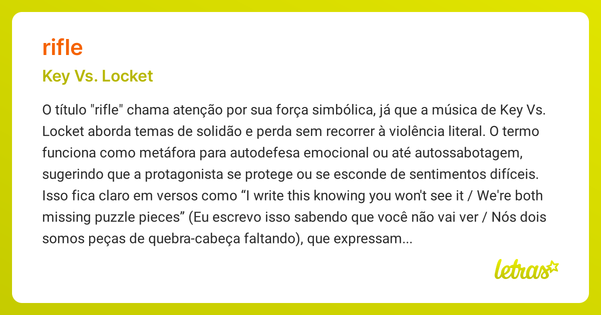 Significado da música RIFLE (Key Vs. Locket) - LETRAS.MUS.BR
