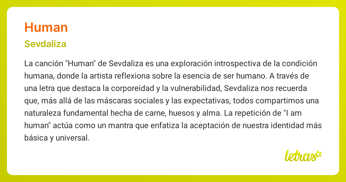 Significado de la canción HUMAN (Sevdaliza) - LETRAS.COM