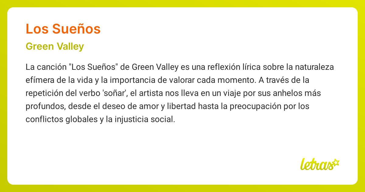 Significado de la canción LOS SUEÑOS (Green Valley) - LETRAS.COM