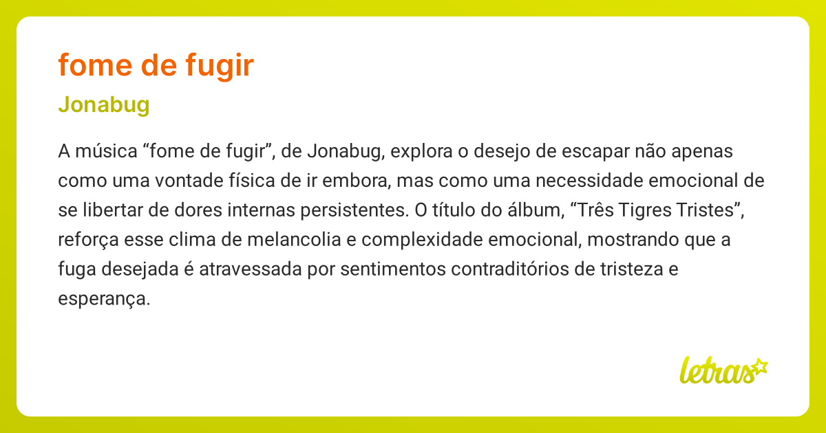 Significado da música FOME DE FUGIR (Jonabug) - LETRAS.MUS.BR