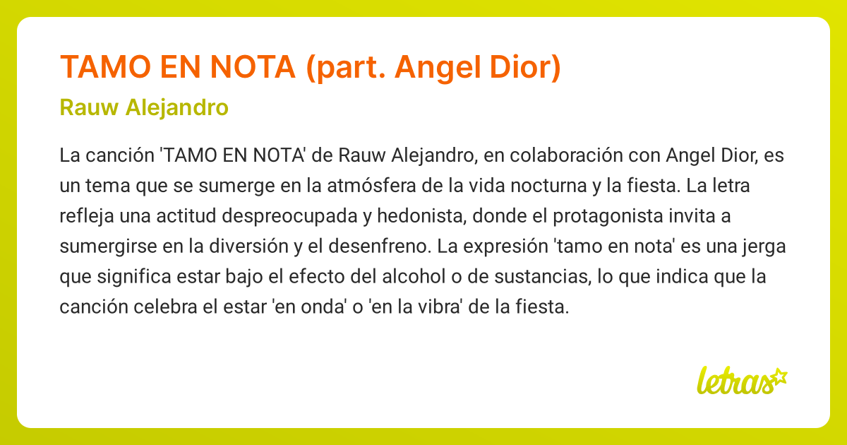 Significado de la canción TAMO EN NOTA (part. Angel Dior) (Rauw ...