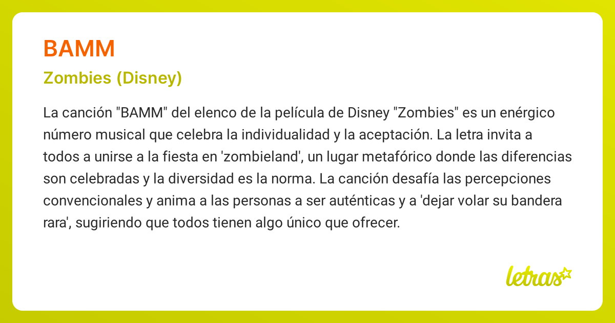 Significado de la canción BAMM (Zombies (Disney)) - LETRAS.COM