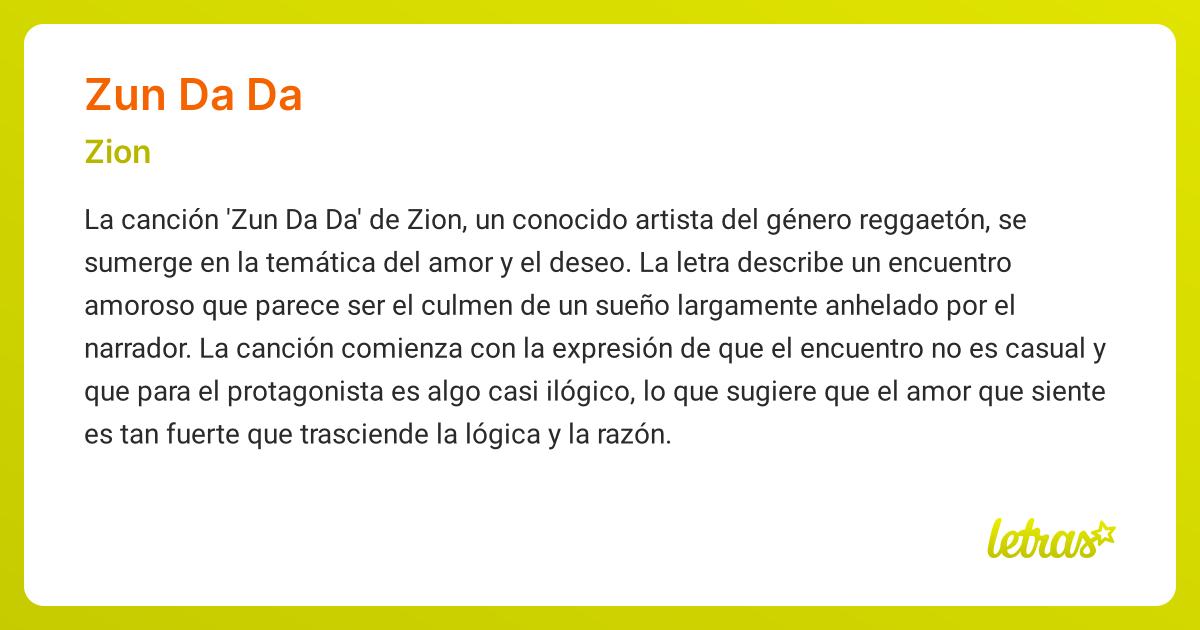 Significado de la canción ZUN DA DA (Zion) - LETRAS.COM