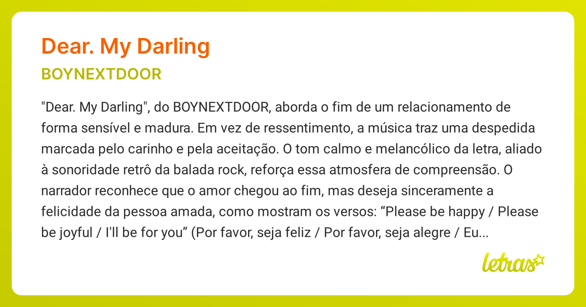 Significado da música DEAR. MY DARLING (BOYNEXTDOOR) - LETRAS.MUS.BR
