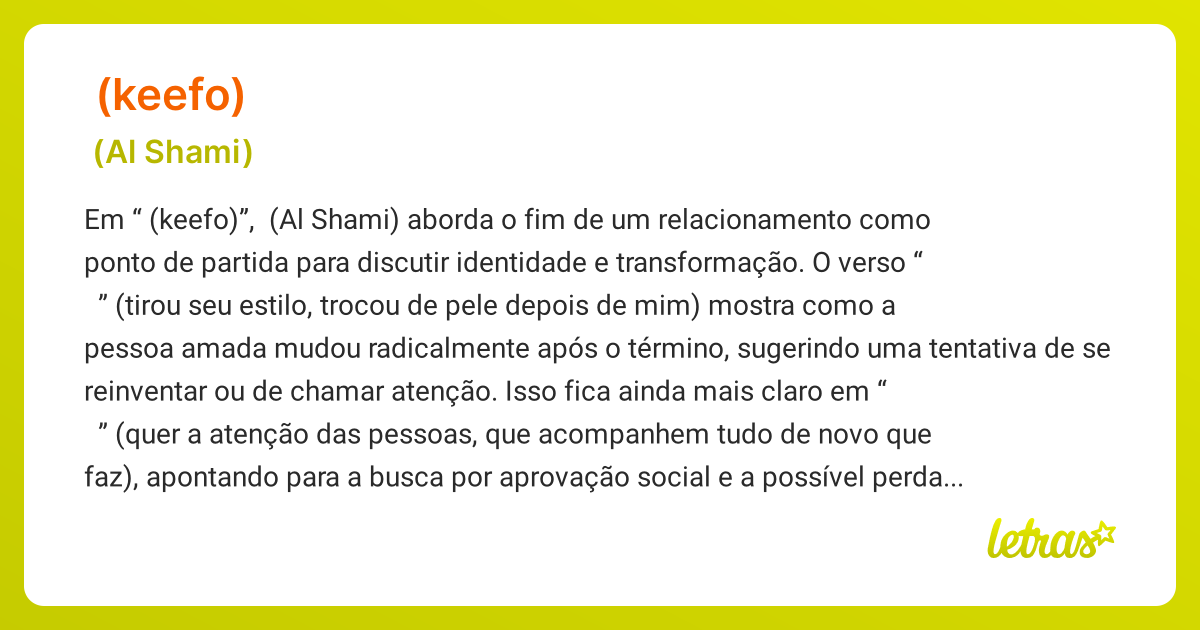 Significado da música كيفو (KEEFO) (الشامي (Al Shami)) - LETRAS.MUS.BR