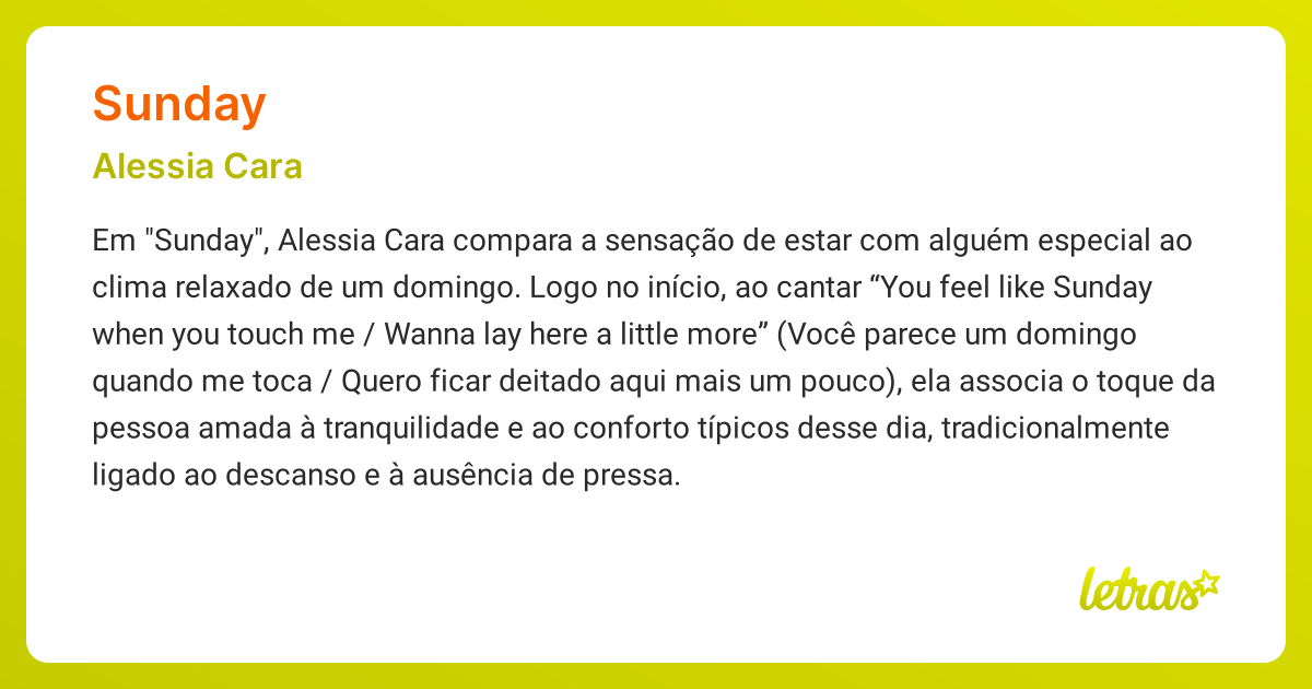 Significado da música SUNDAY (Alessia Cara) - LETRAS.MUS.BR