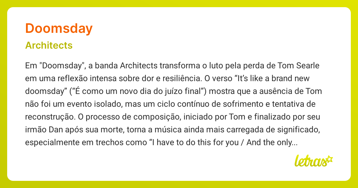 Significado da música DOOMSDAY (Architects) - LETRAS.MUS.BR