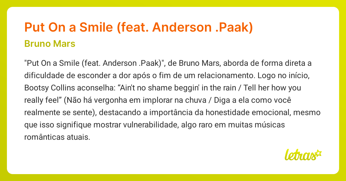 Significado da música Put On a Smile (feat. Anderson .Paak) (Bruno Mars ...