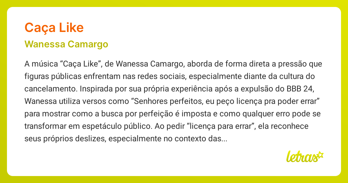 Significado da música CAÇA LIKE (Wanessa Camargo) - LETRAS.MUS.BR