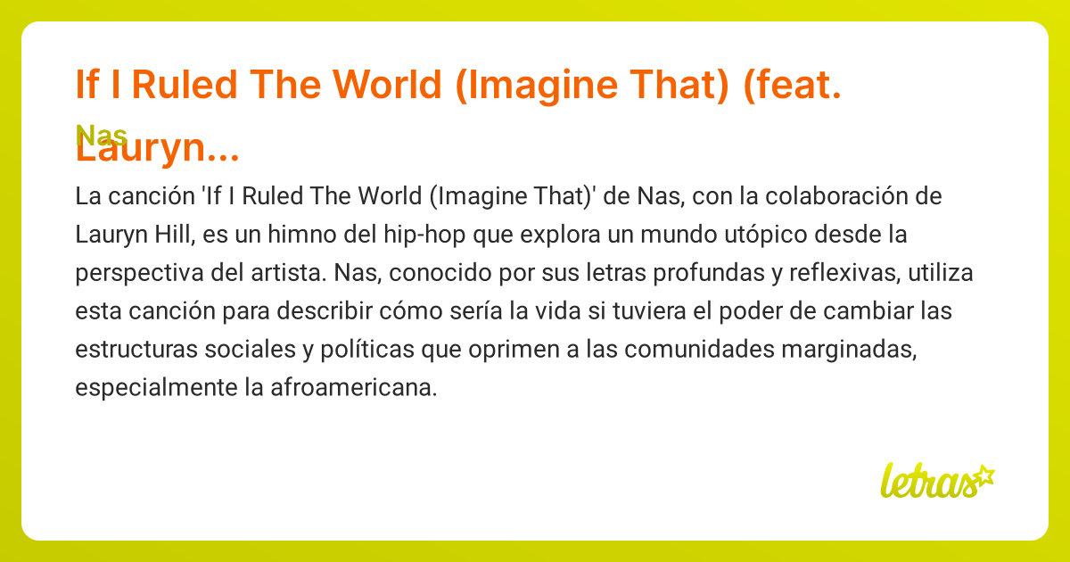 Significado de la canción If I Ruled The World (Imagine That) (feat ...