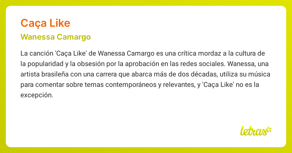 Significado de la canción CAÇA LIKE (Wanessa Camargo) - LETRAS.COM