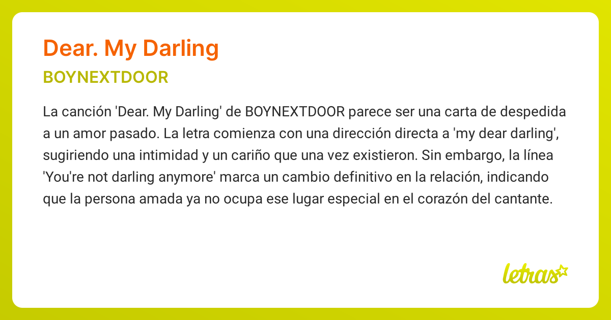 Significado de la canción DEAR. MY DARLING (BOYNEXTDOOR) - LETRAS.COM