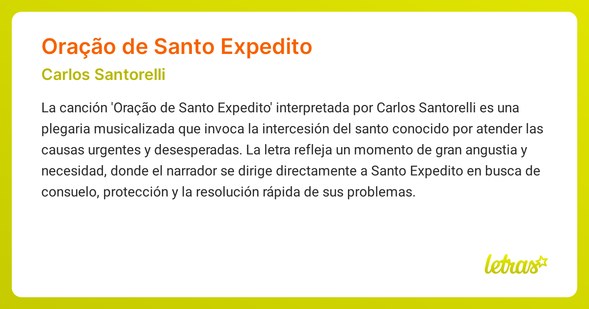 Significado de la canción ORAÇÃO DE SANTO EXPEDITO (Carlos Santorelli ...
