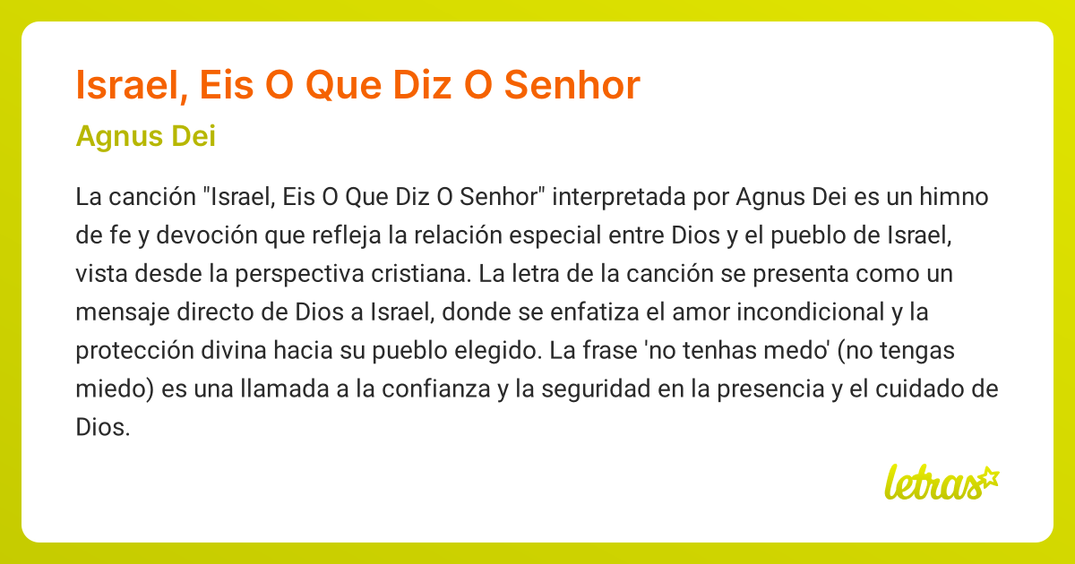 Significado de la canción ISRAEL, EIS O QUE DIZ O SENHOR (Agnus Dei ...