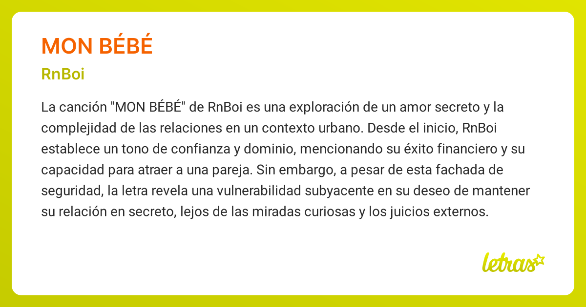 Significado de la canción MON BÉBÉ (RnBoi) - LETRAS.COM