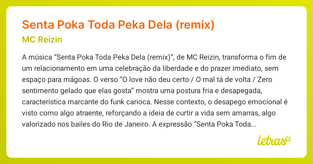 Significado da música Senta Poka Toda Peka Dela (remix) (MC Reizin ...