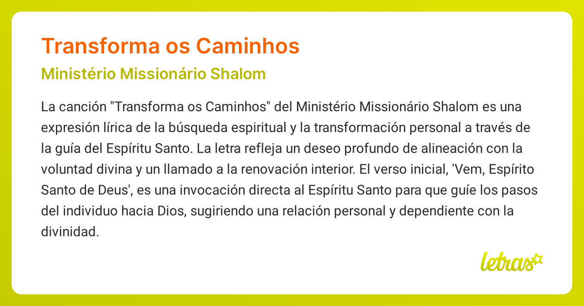 Significado de la canción TRANSFORMA OS CAMINHOS (Ministério ...