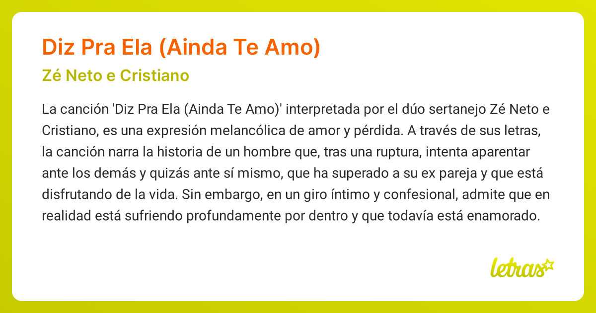 Significado de la canción DIZ PRA ELA (AINDA TE AMO) (Zé Neto e ...