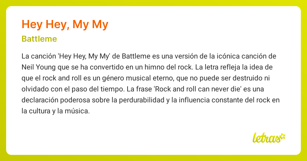 Significado de la canción HEY HEY, MY MY (Battleme) - LETRAS.COM