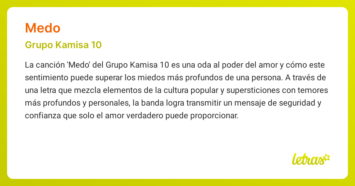 Significado de la canción MEDO (Grupo Kamisa 10) - LETRAS.COM