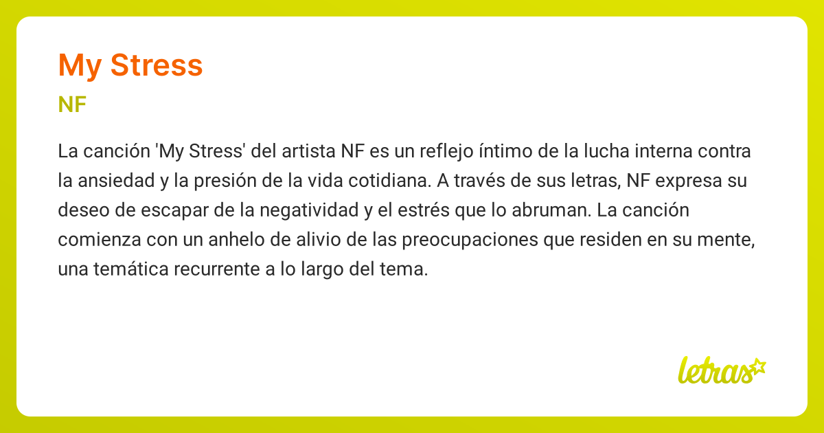 Significado de la canción MY STRESS (NF) - LETRAS.COM