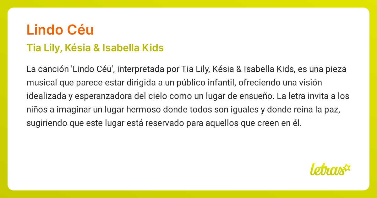 Significado de la canción LINDO CÉU (Tia Lily, Késia & Isabella Kids ...