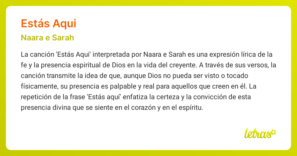 Significado de la canción ESTÁS AQUI (Naara e Sarah) - LETRAS.COM