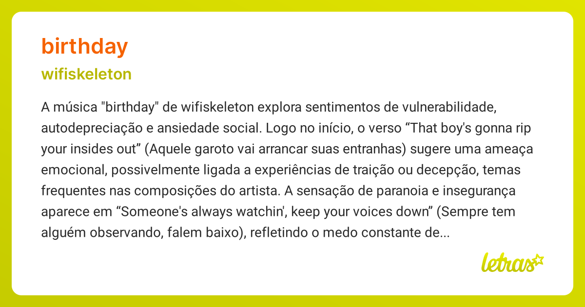 Significado da música BIRTHDAY (wifiskeleton) - LETRAS.MUS.BR