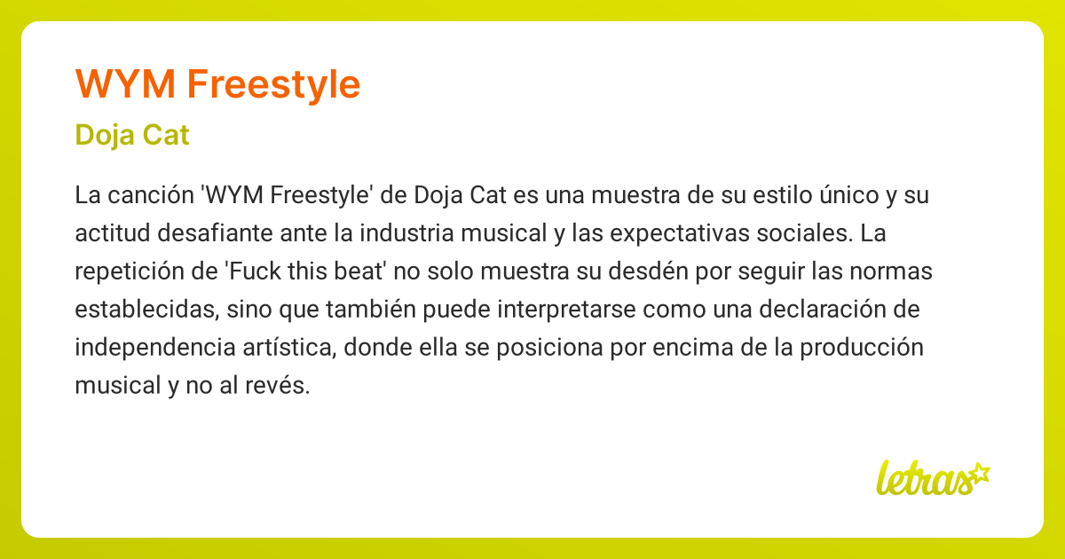 Significado de la canción WYM FREESTYLE (Doja Cat) - LETRAS.COM